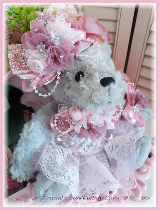 Grey Bear with Pink & Dusty Rose