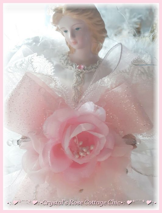 Pink Angel Tree Topper Shabby Chic Cottage Christmas Decor