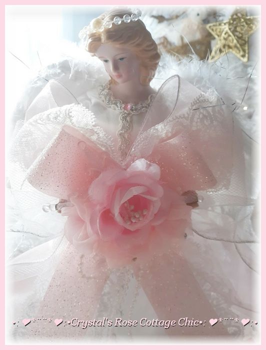 Pink Angel Tree Topper Shabby Chic Cottage Christmas Decor