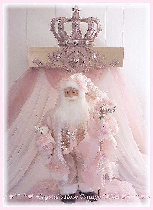 Big Pink Shabby Chic Santa with Prncess Bear 2Ft.