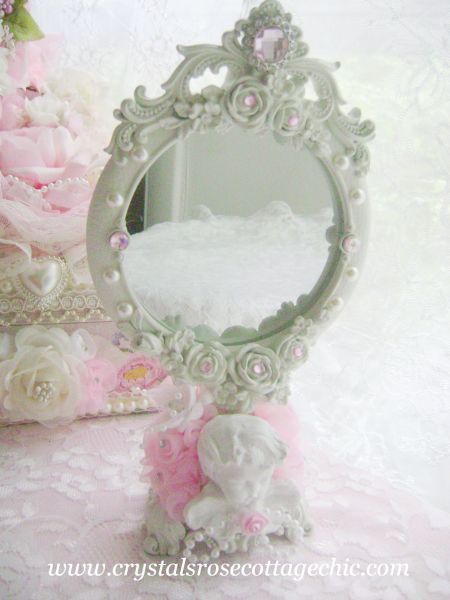 shabby chic white cherub angel mirror