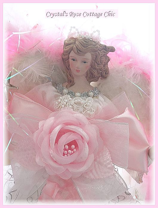 Double Rose Pink Princess Angel Tree Topper, shabby chic Christmas